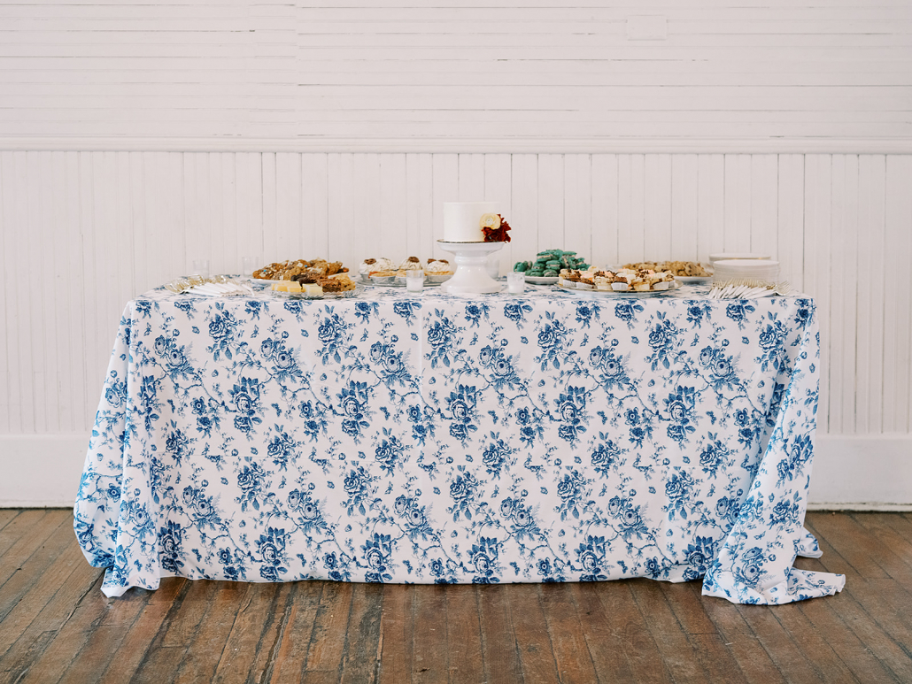 Duke Blue Party Toile | Linen Rentals | Premiere Events