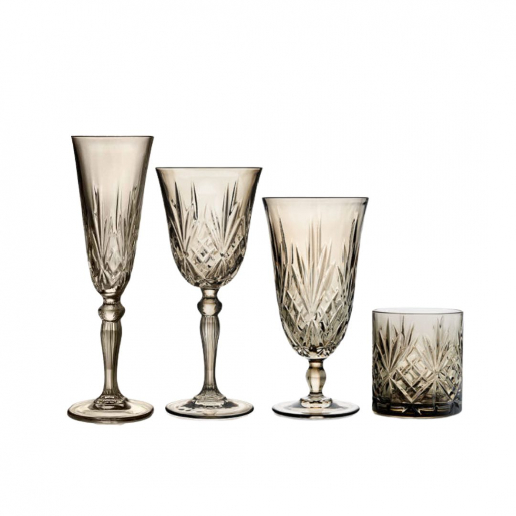Melodia Crystal Smoke Glassware Rentals | Premiere Events