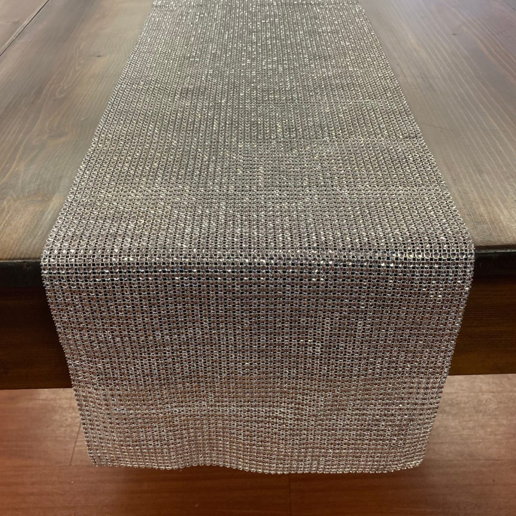 Silver Diamond Rhinestone Table Runner | Linen Rentals | Premiere Events